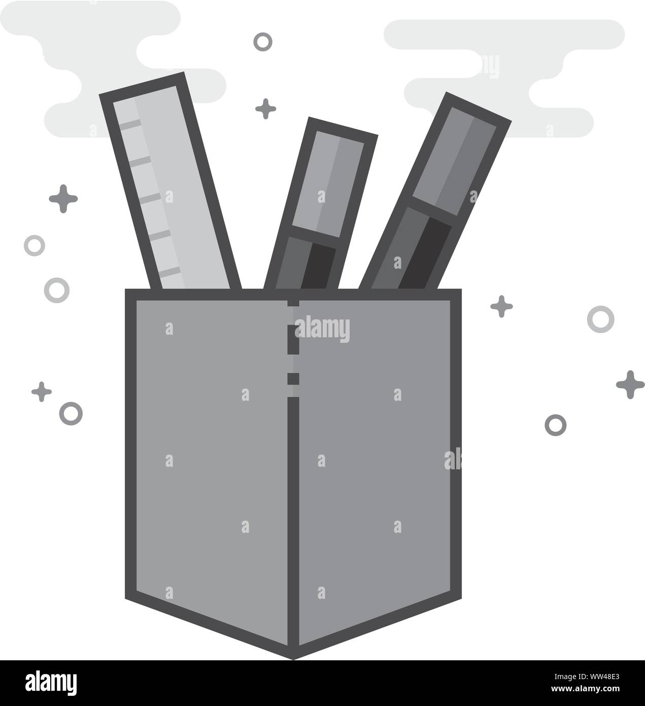 Pen pot icon in flat outlined grayscale style. Vector illustration ...