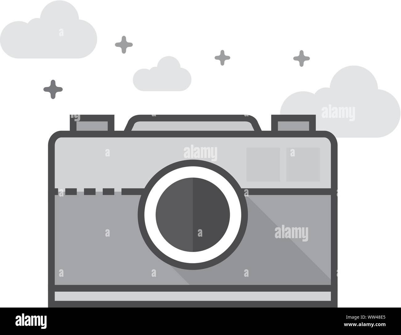 Range finder camera icon in flat outlined grayscale style. Vector ...