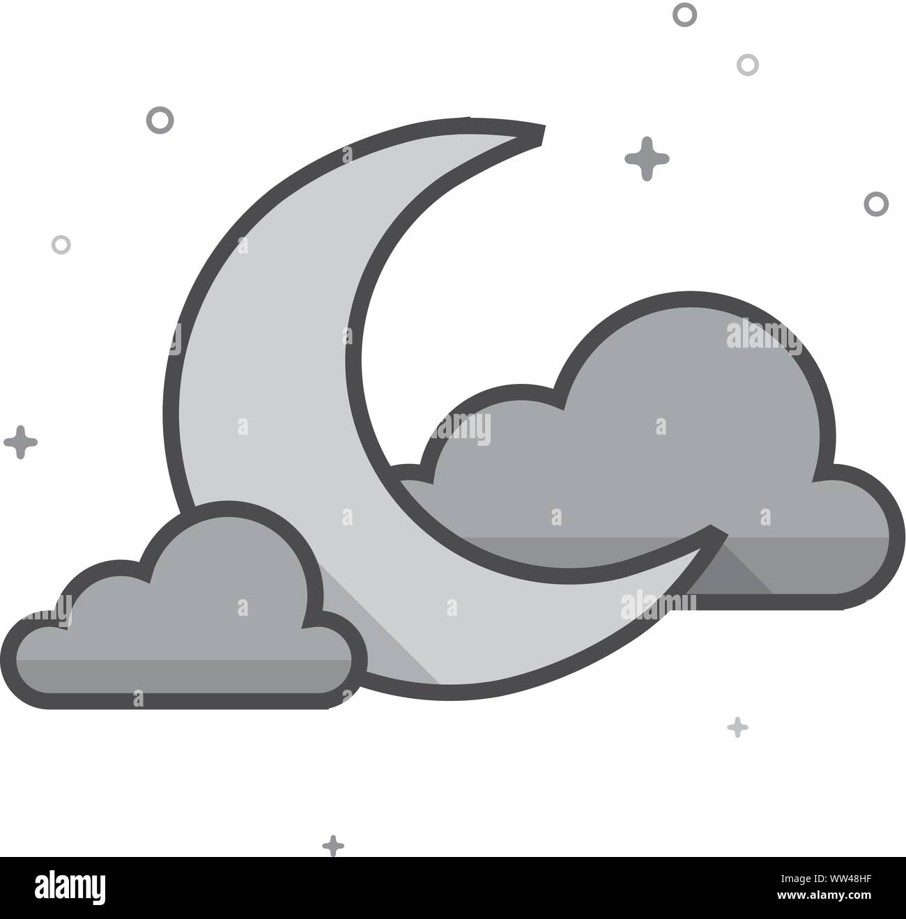 Weather overcast cloudy icon in flat outlined grayscale style. Vector ...