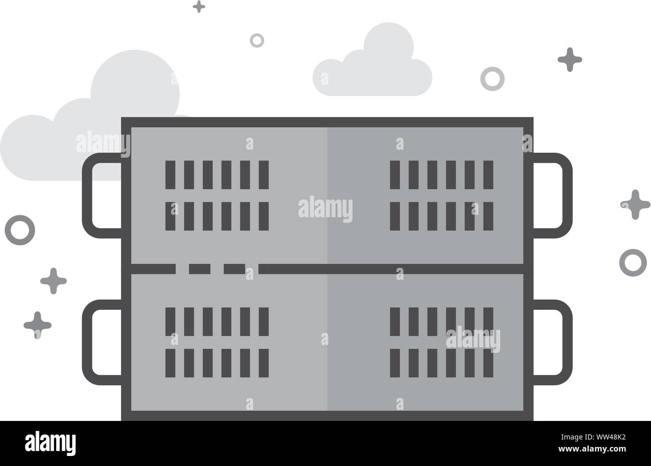 Server rack icon in flat outlined grayscale style. Vector illustration ...