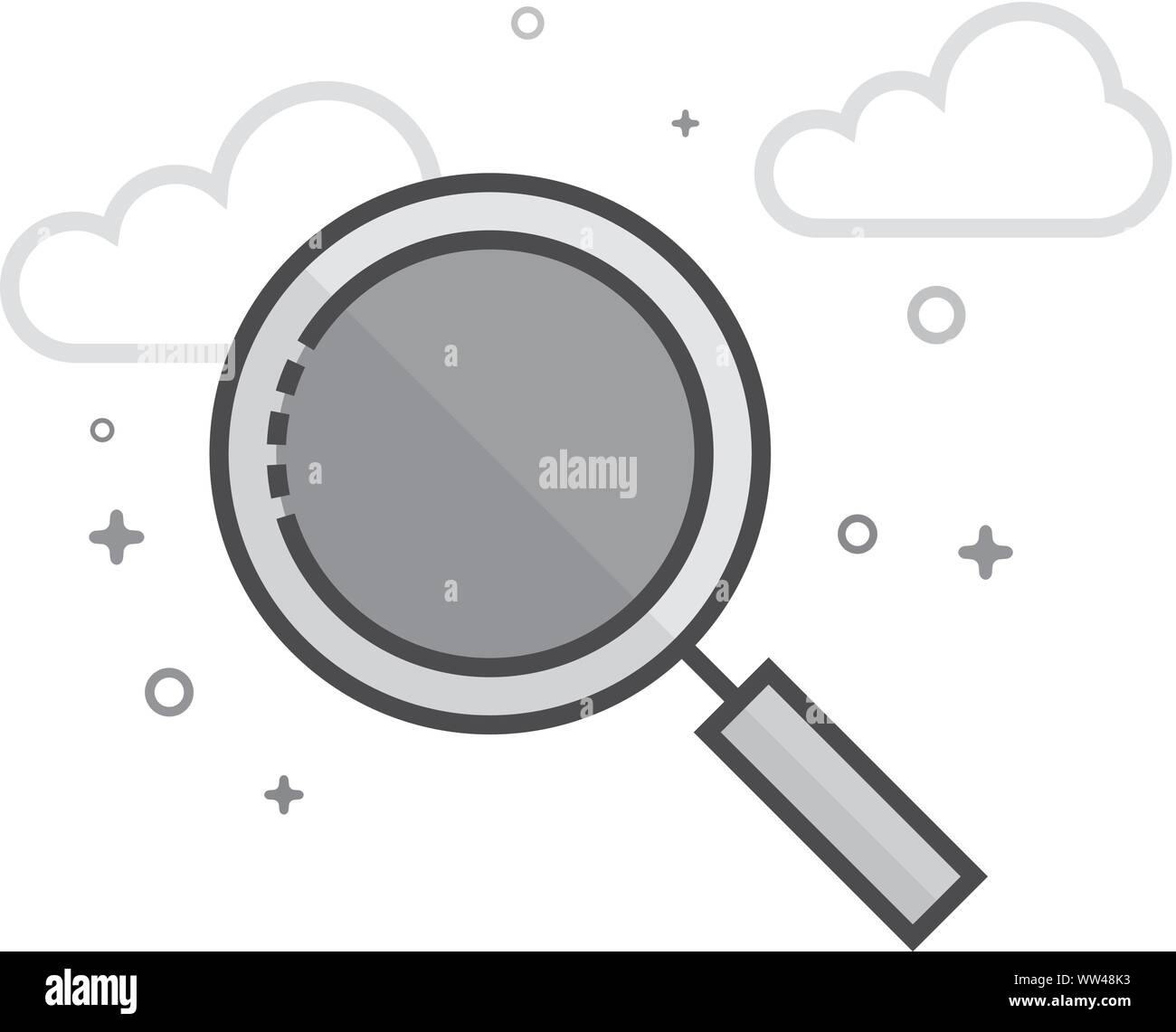 Magnifier icon in flat outlined grayscale style. Vector illustration ...