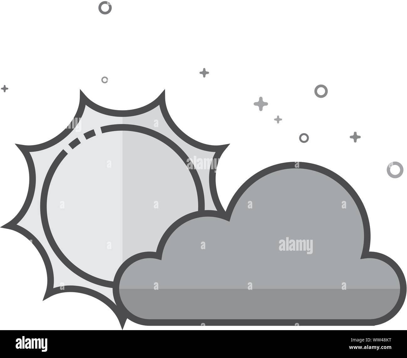 Weather forecast partly cloudy icon in flat outlined grayscale style ...