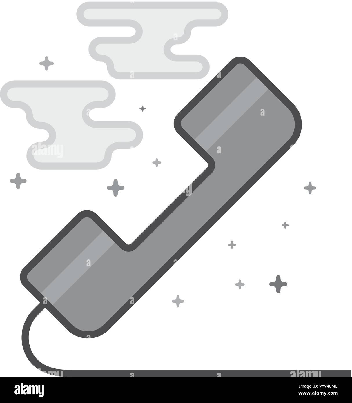 Landline telephone icon in flat outlined grayscale style. Vector ...