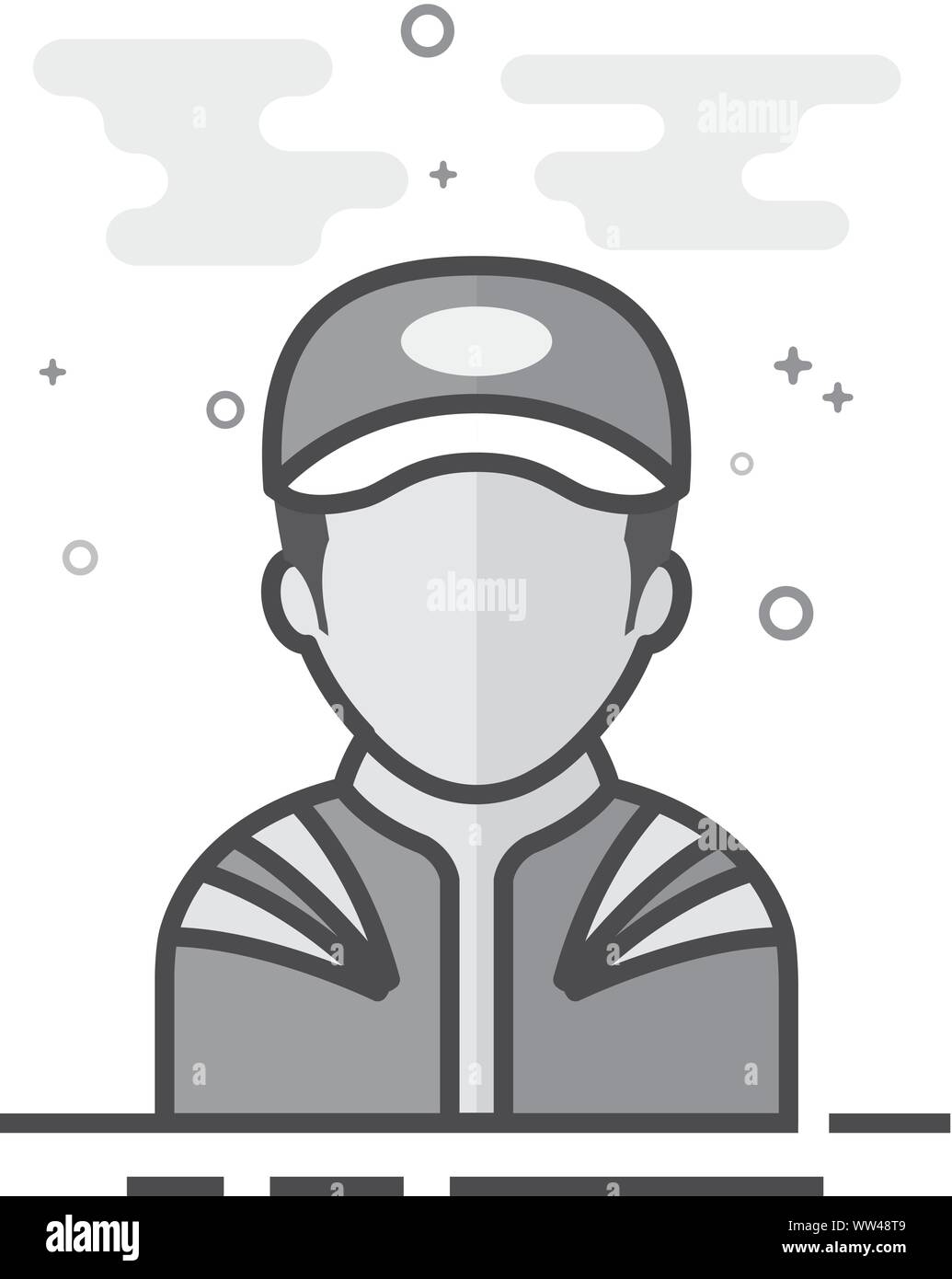 Racer avatar icon in flat outlined grayscale style. Vector illustration ...