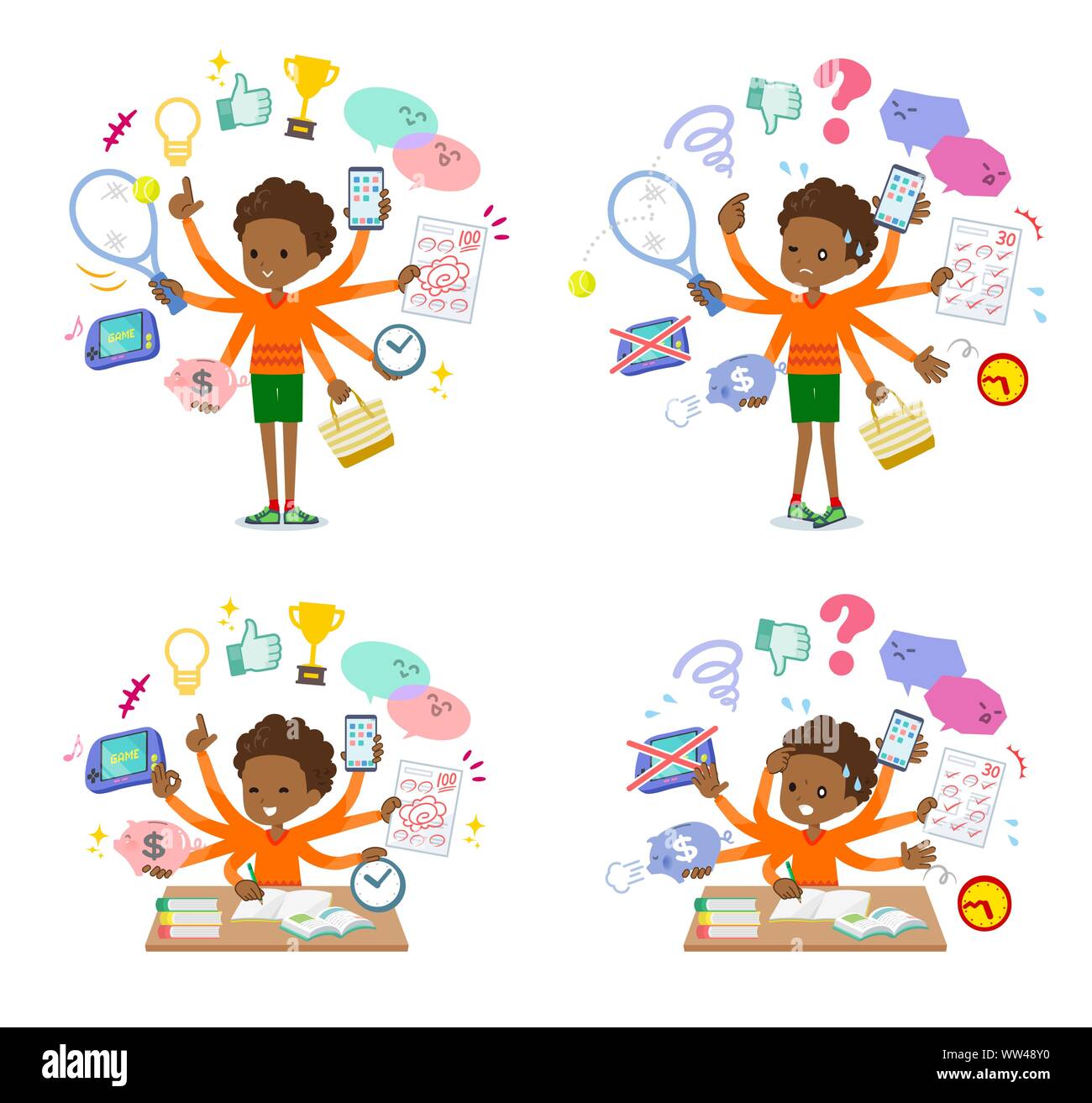 A set of boy who perform multitasking in the school.There are things to ...