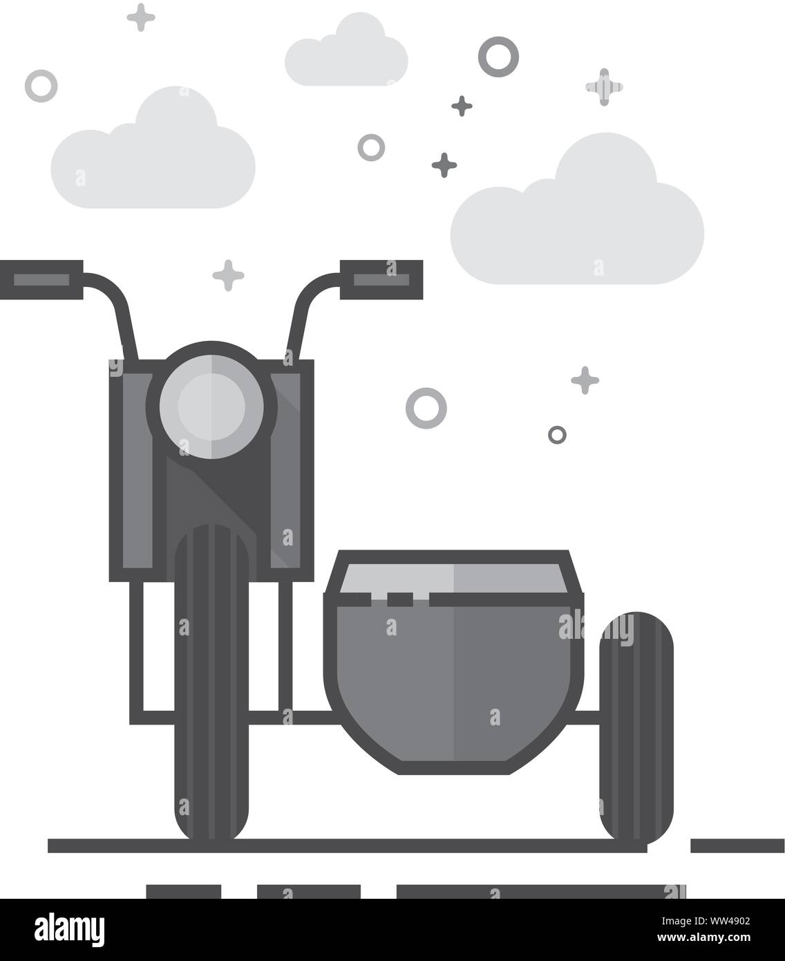 Military motorcycle icon in flat outlined grayscale style. Vector ...