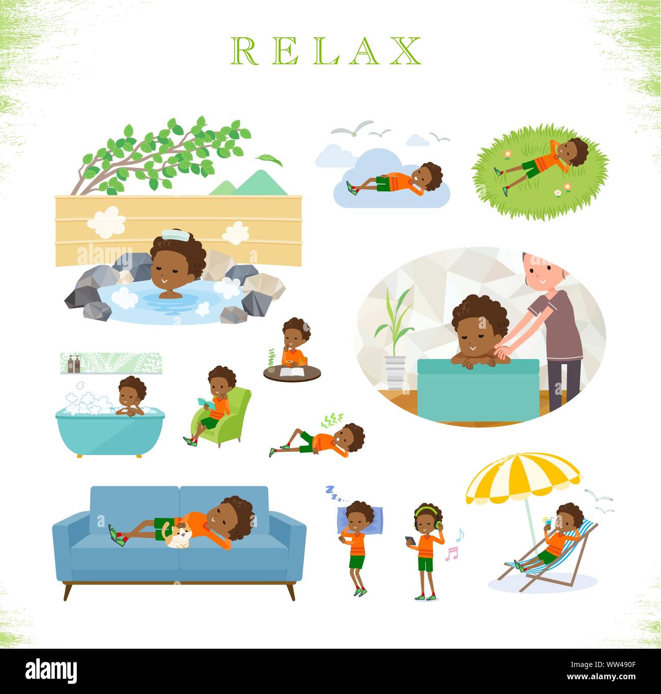A set of boy about relaxing.There are actions such as vacation and ...