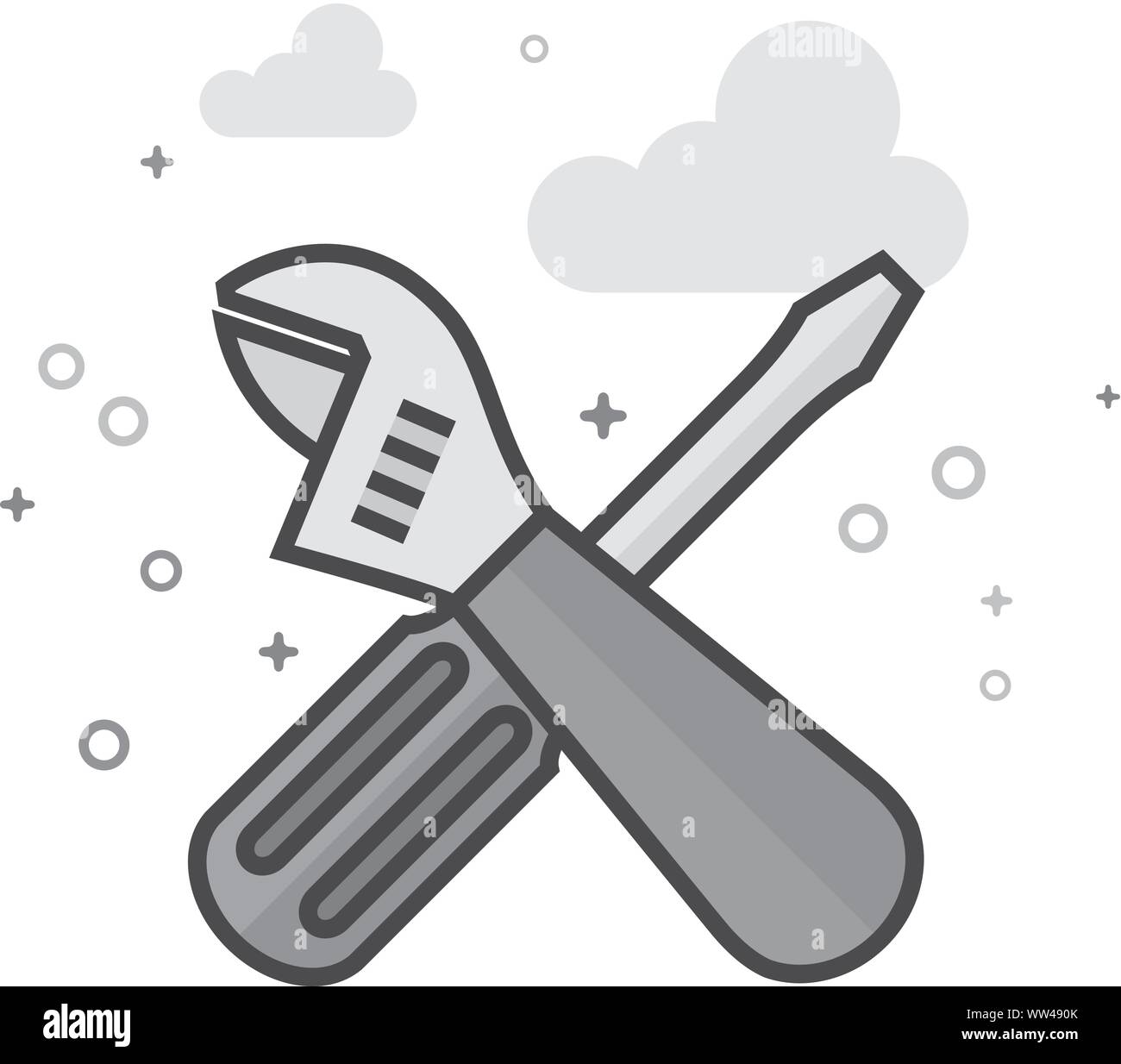 Mechanic tools icon in flat outlined grayscale style. Vector ...