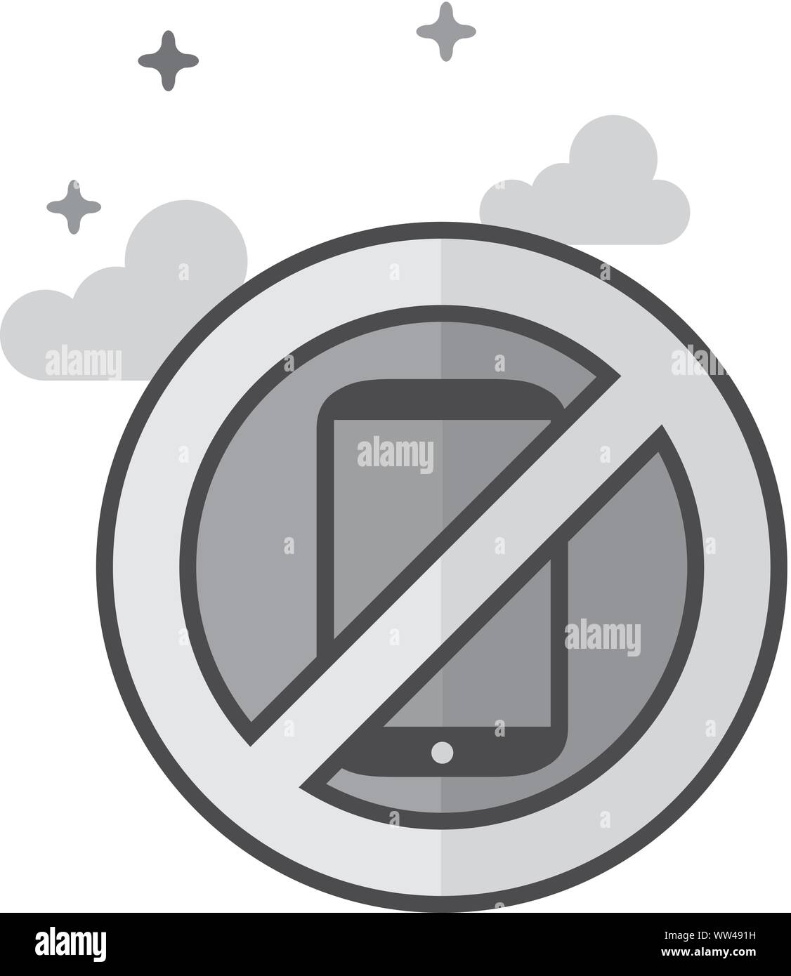 Phone restriction area icon in flat outlined grayscale style. Vector ...