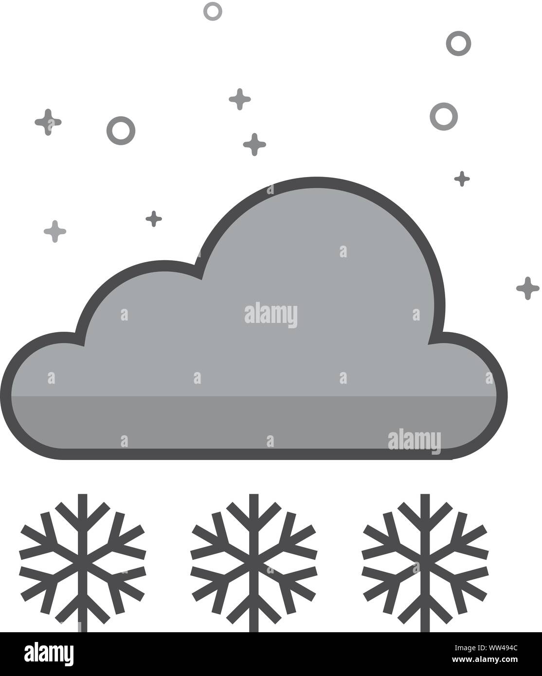 Weather overcast snowing icon in flat outlined grayscale style. Vector ...