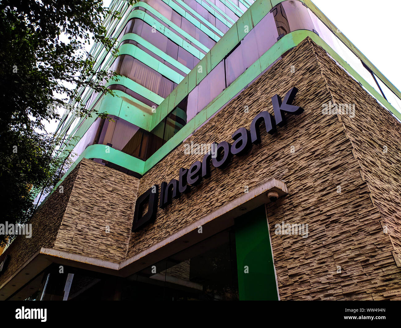 Logo interbank, one of the two biggest banks in Lima Peru Stock Photo ...