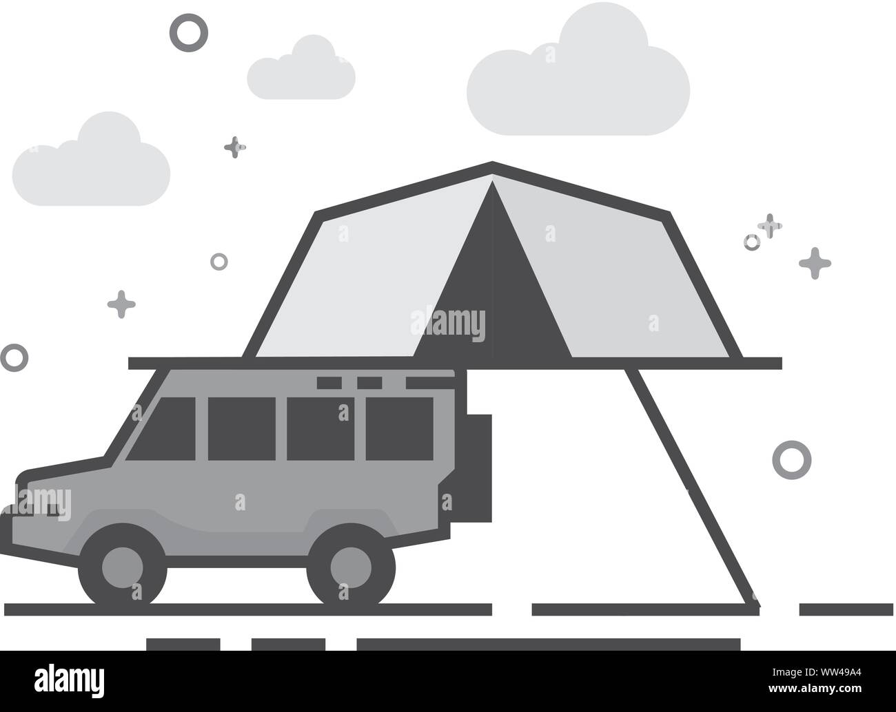 Portable camping tent icon in flat outlined grayscale style. Vector ...