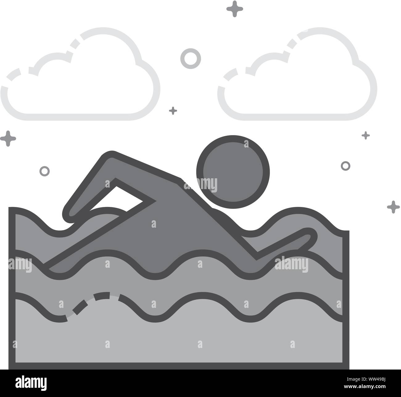 Man swimming icon in flat outlined grayscale style. Vector illustration ...