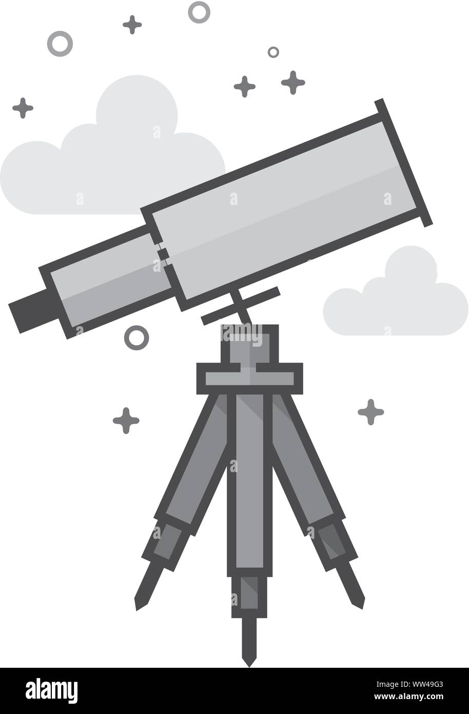 Telescope icon in flat outlined grayscale style. Vector illustration ...