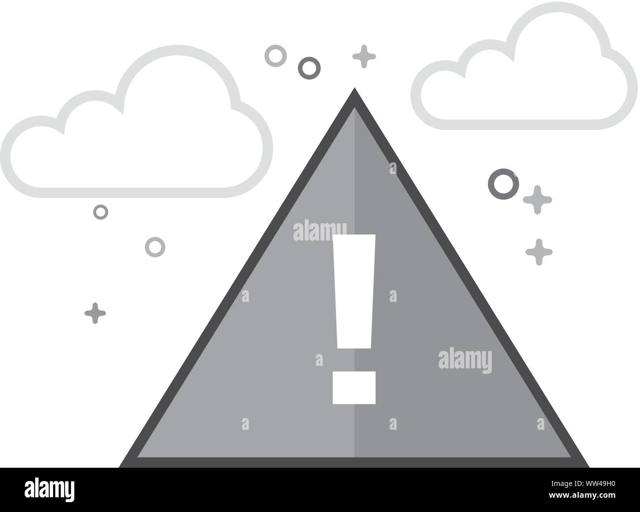 Warning sign icon in flat outlined grayscale style. Vector illustration ...