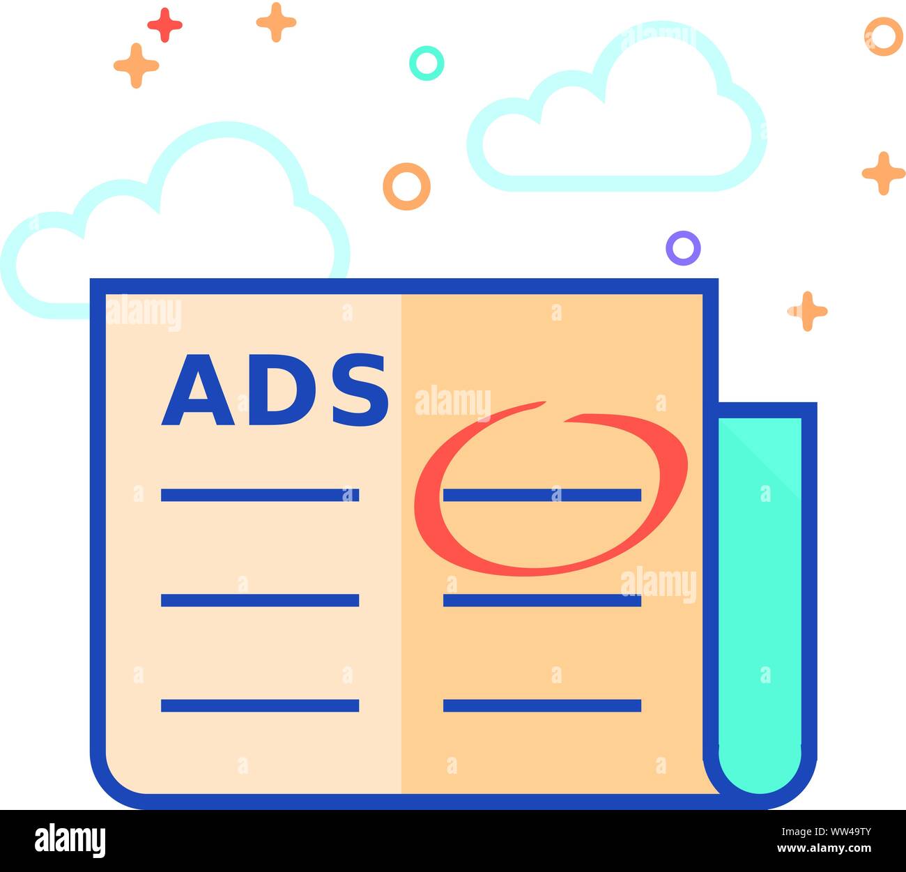 Newspaper ads icon in outlined flat color style. Vector illustration ...