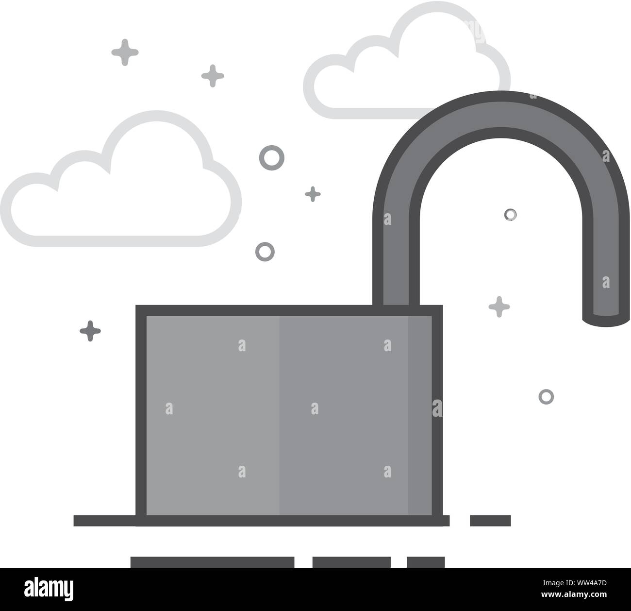 Padlock unlocked icon in flat outlined grayscale style. Vector ...