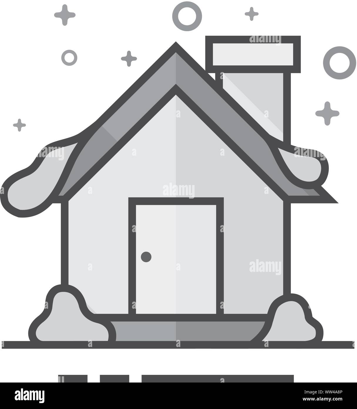 House with snow icon in flat outlined grayscale style. Vector ...