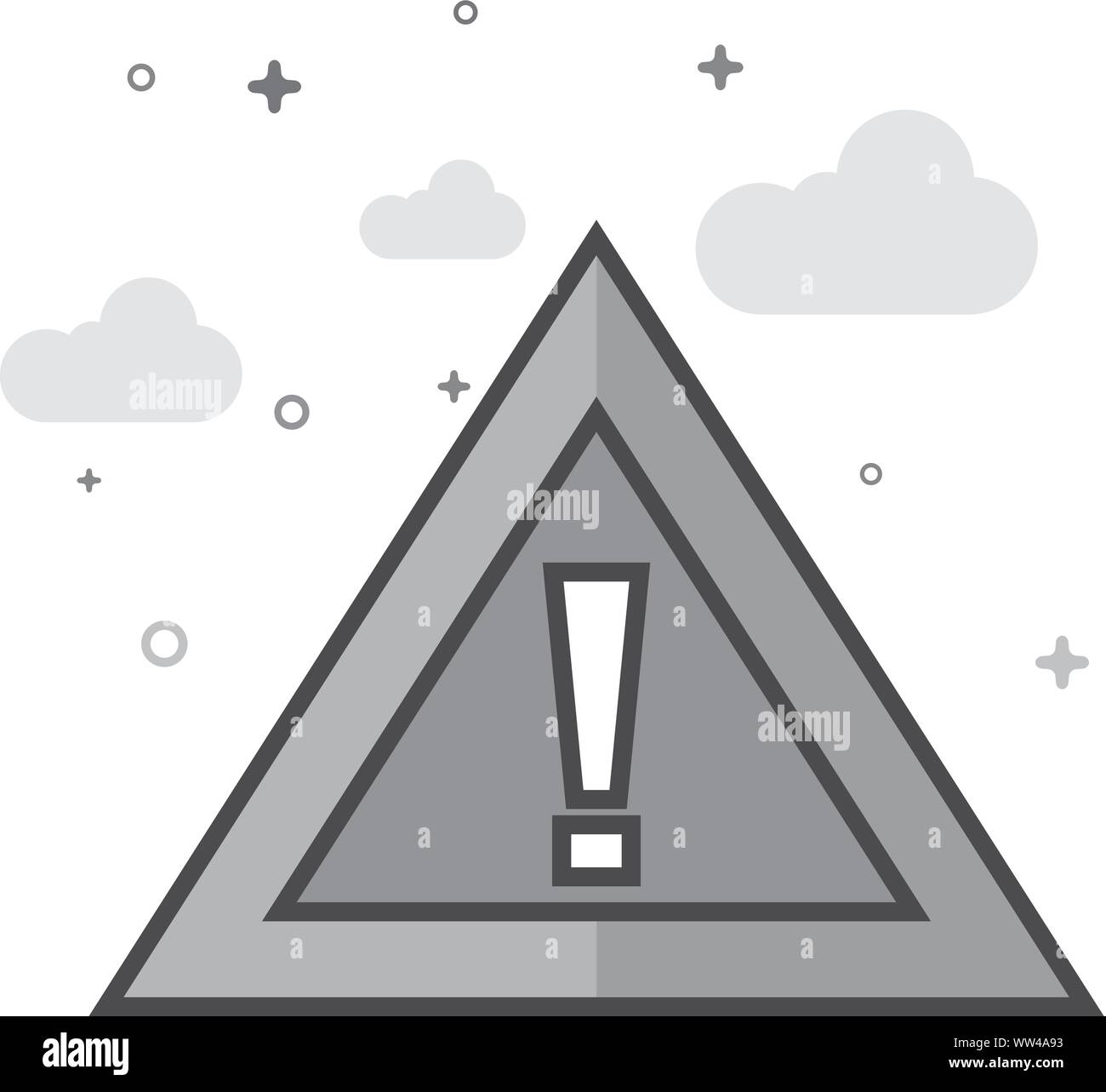 Warning sign icon in flat outlined grayscale style. Vector illustration ...