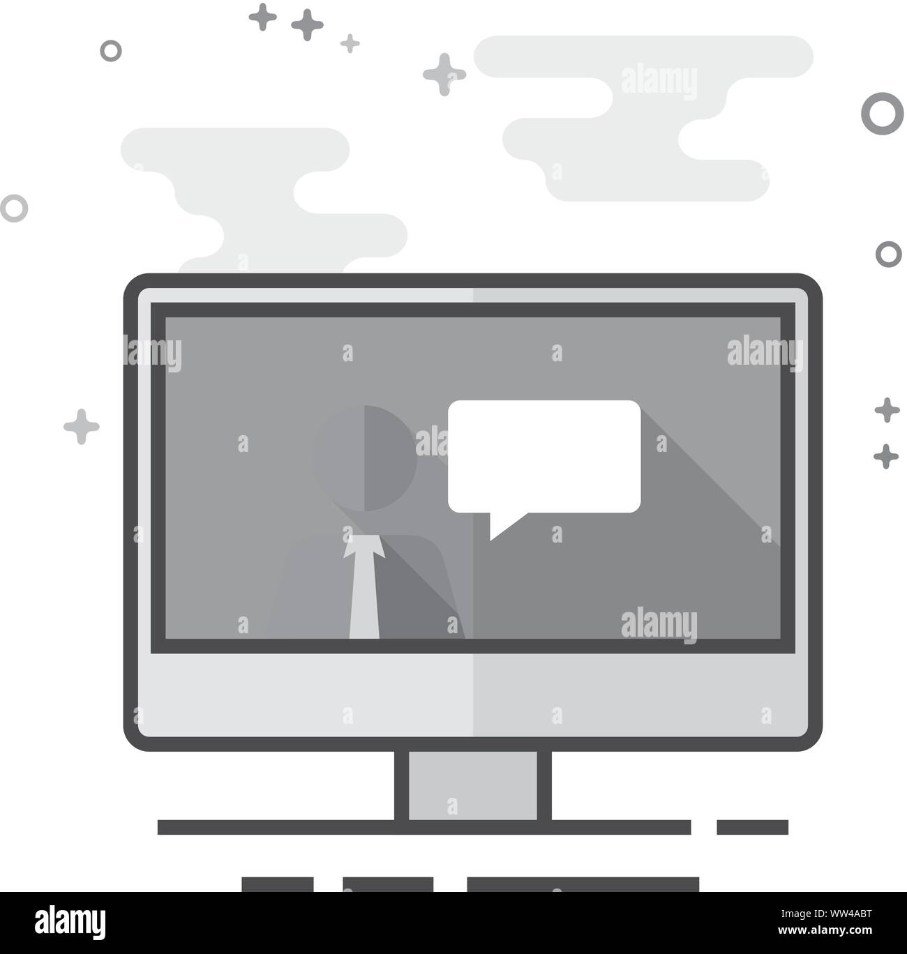 Computer chat icon in flat outlined grayscale style. Vector ...