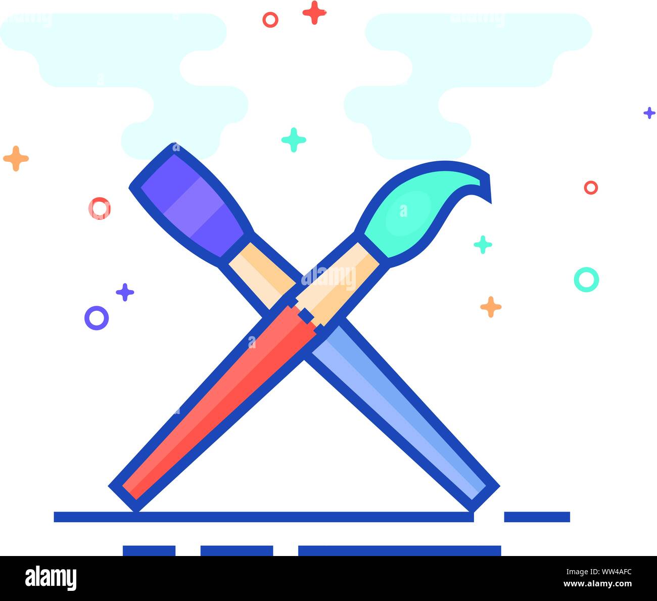 Paint brushes icon in outlined flat color style. Vector illustration ...