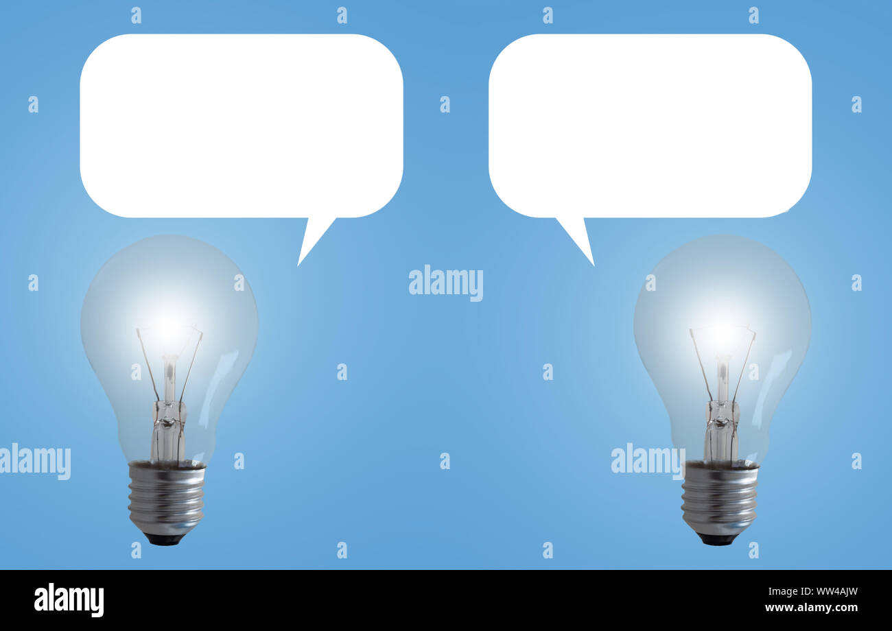 Communication concept, light bulb on blue background, share idea Stock ...