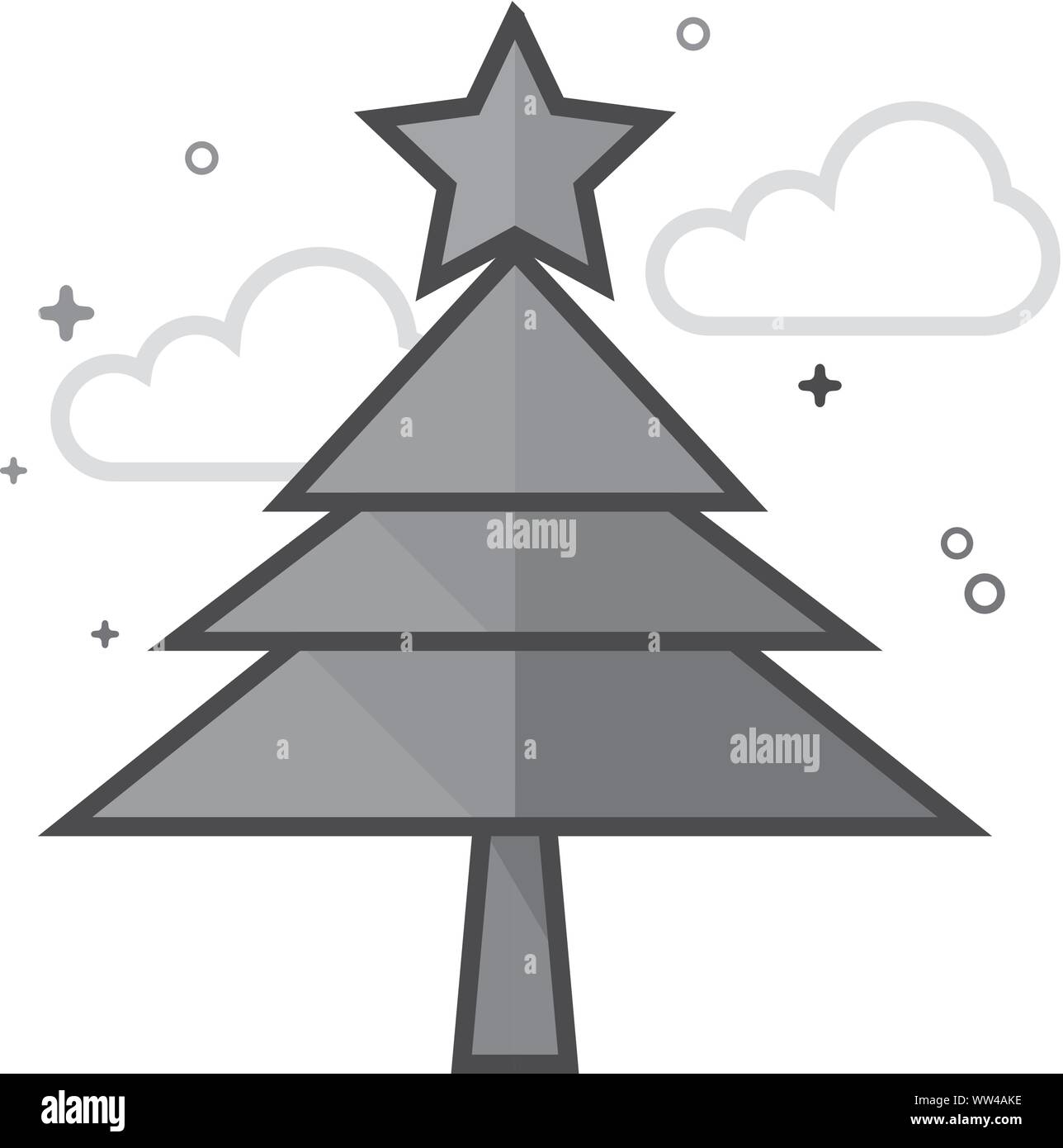 Christmas tree icon in flat outlined grayscale style. Vector ...