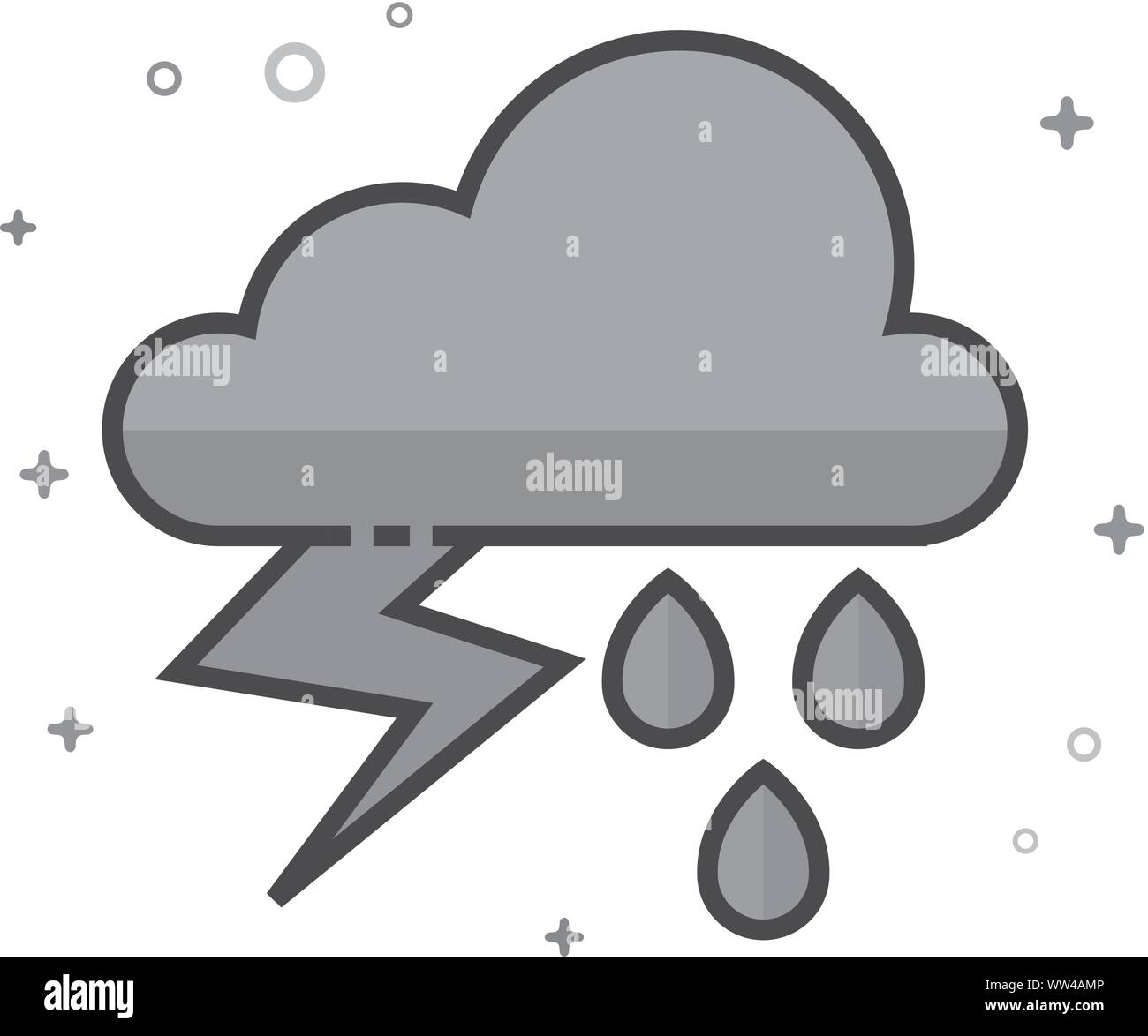 Weather overcast storm icon in flat outlined grayscale style. Vector ...