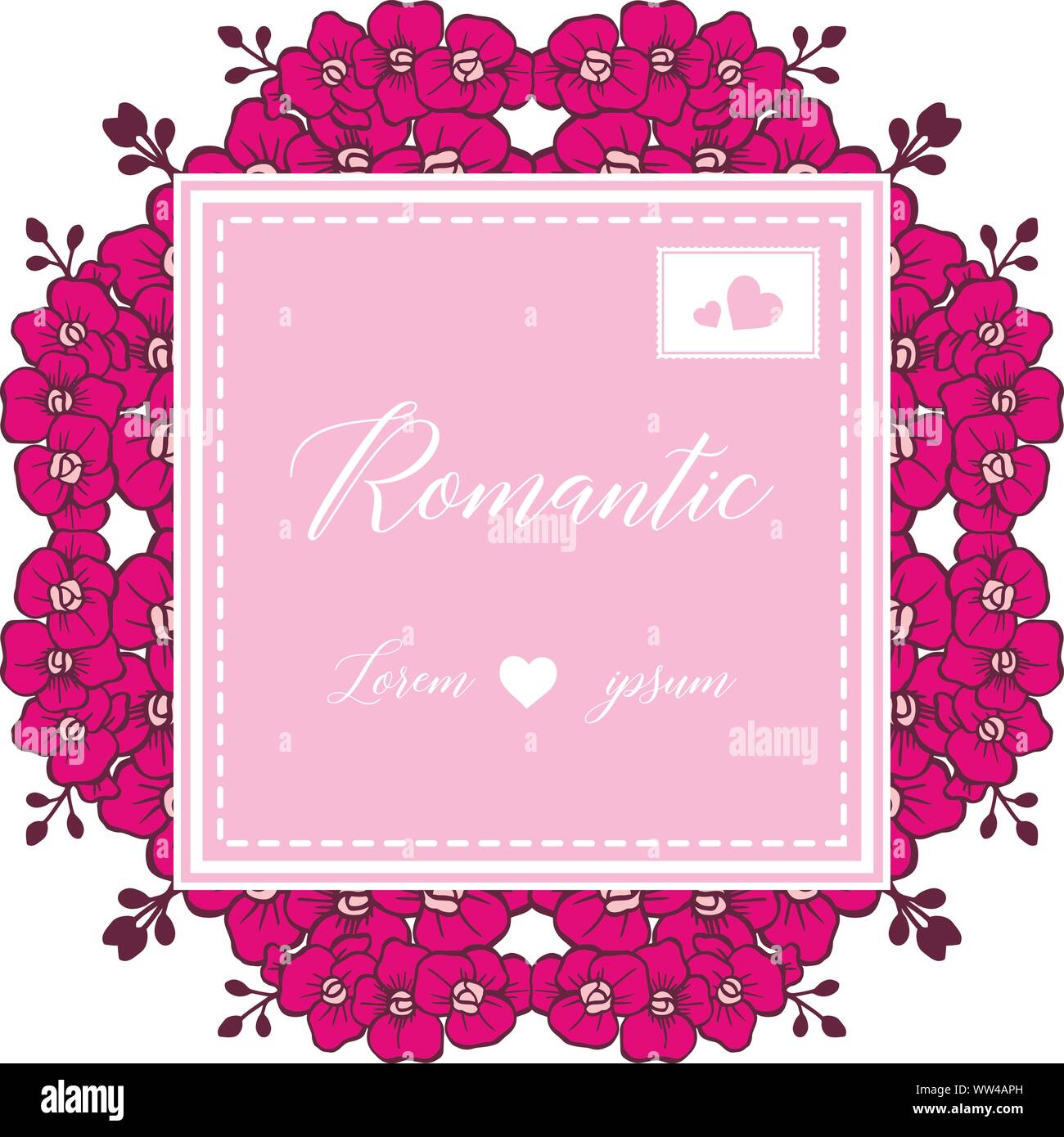 Design card romantic with decoration of purple flower frame. Vector ...
