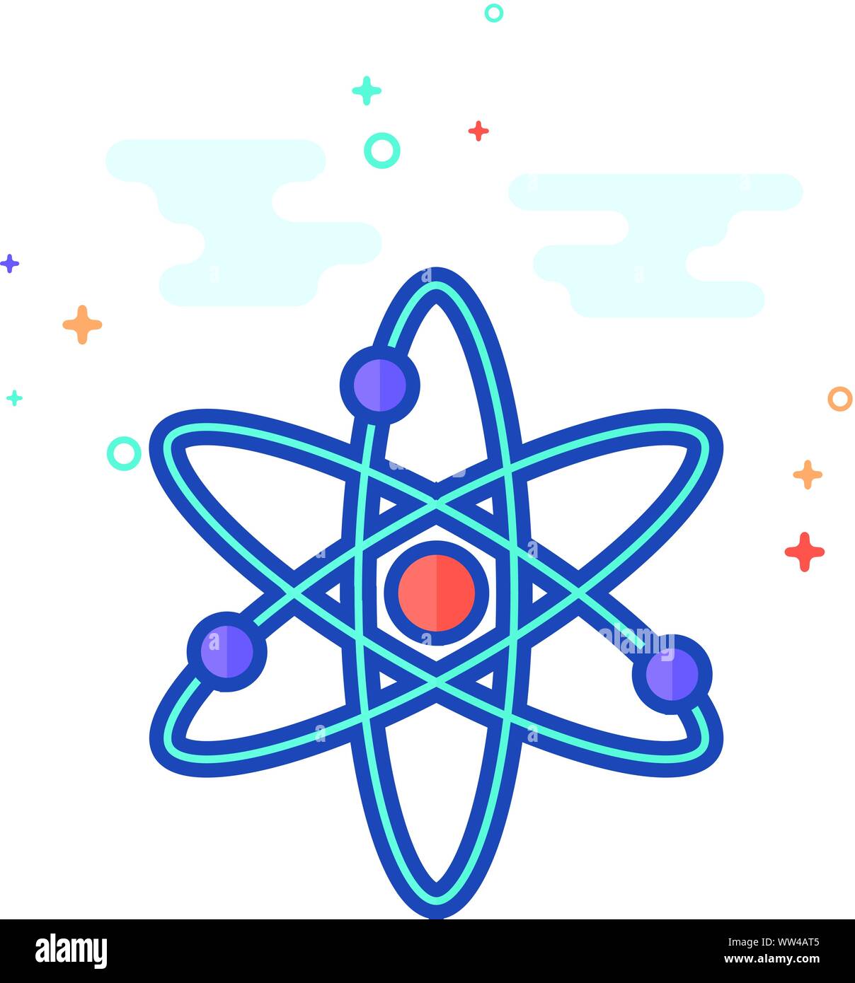 Atom structure icon in outlined flat color style. Vector illustration ...