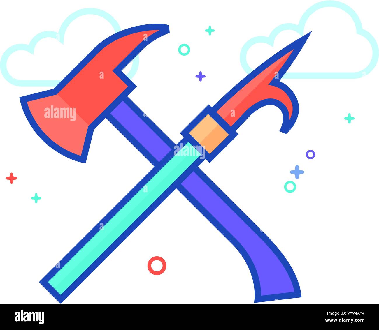 Fireman tools icon in outlined flat color style. Vector illustration ...