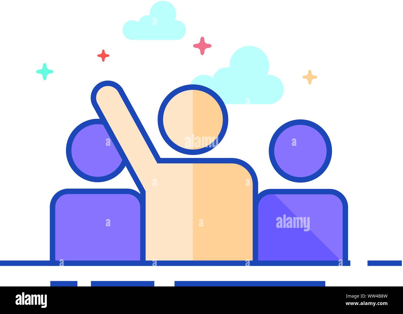 People raise hand icon in outlined flat color style. Vector ...