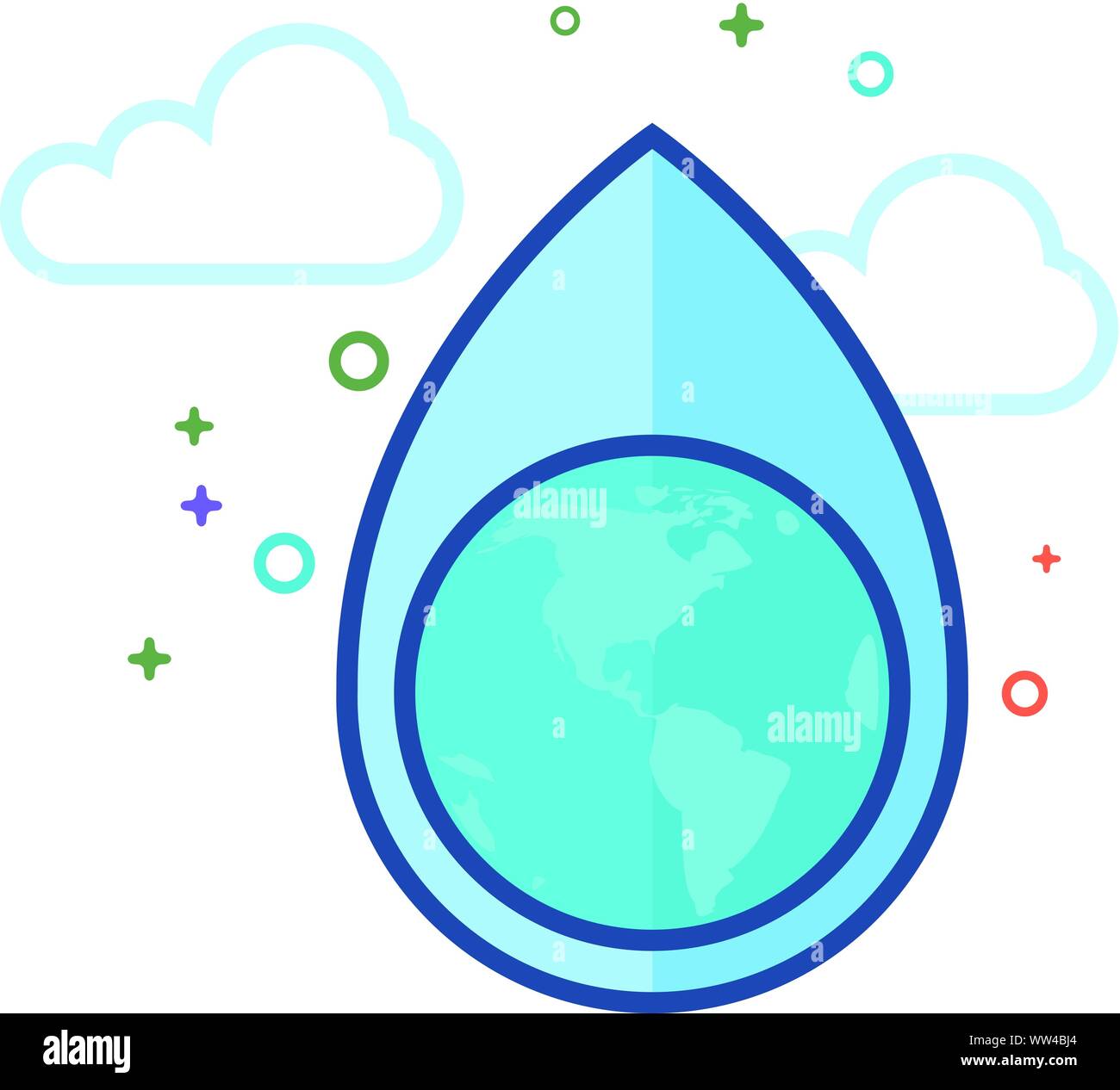 Earth water drop icon in outlined flat color style. Vector illustration ...