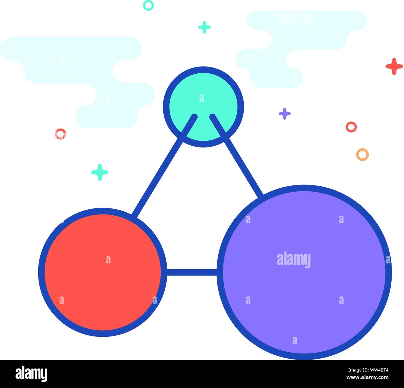 Connected dots icon in outlined flat color style. Vector illustration ...