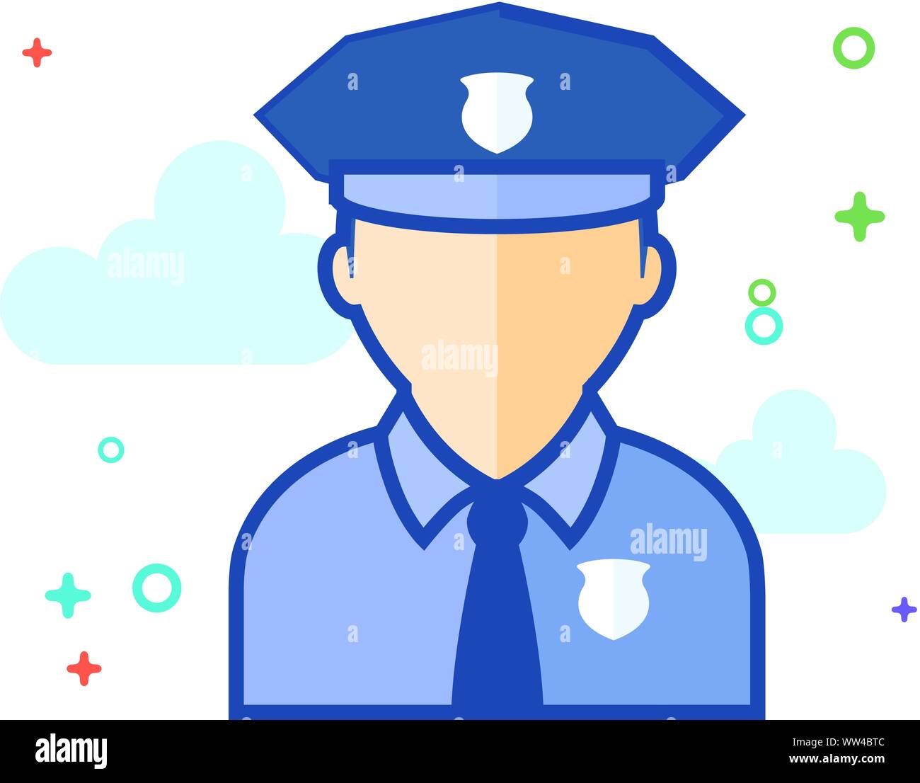 Police avatar icon in outlined flat color style. Vector illustration ...