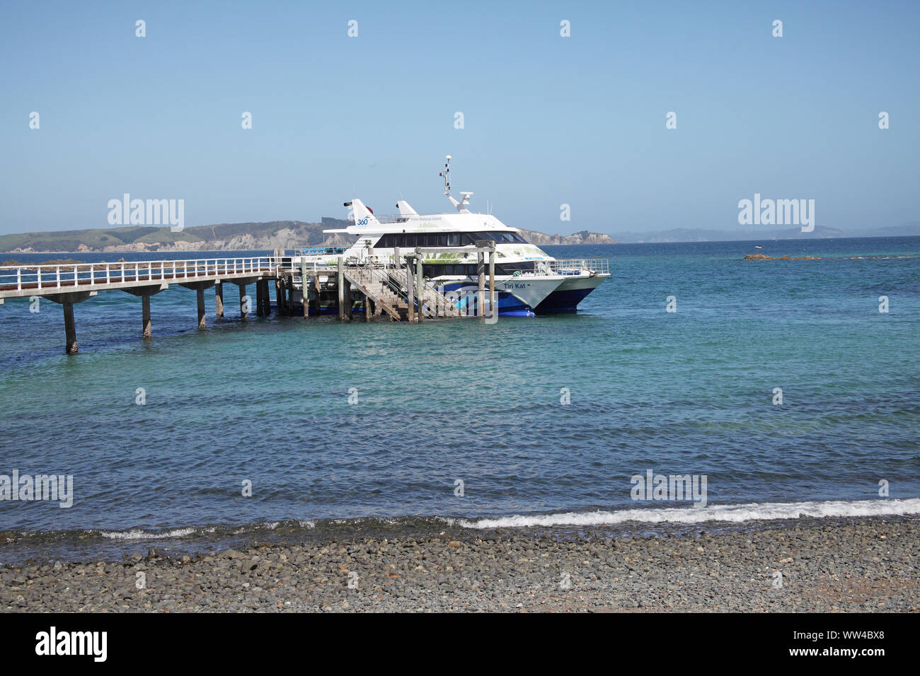 Boat at Tiritiri Wharf Tiritiri Matangi Island Scientific Reserve North ...