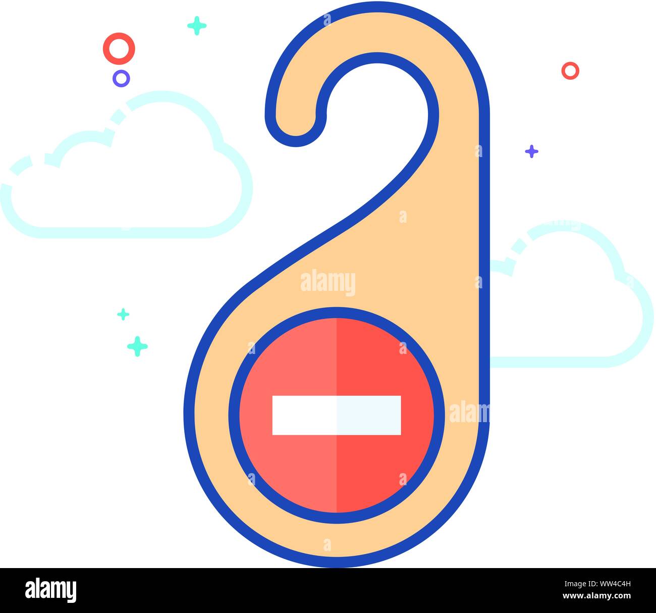 Door handle label icon in outlined flat color style. Vector ...