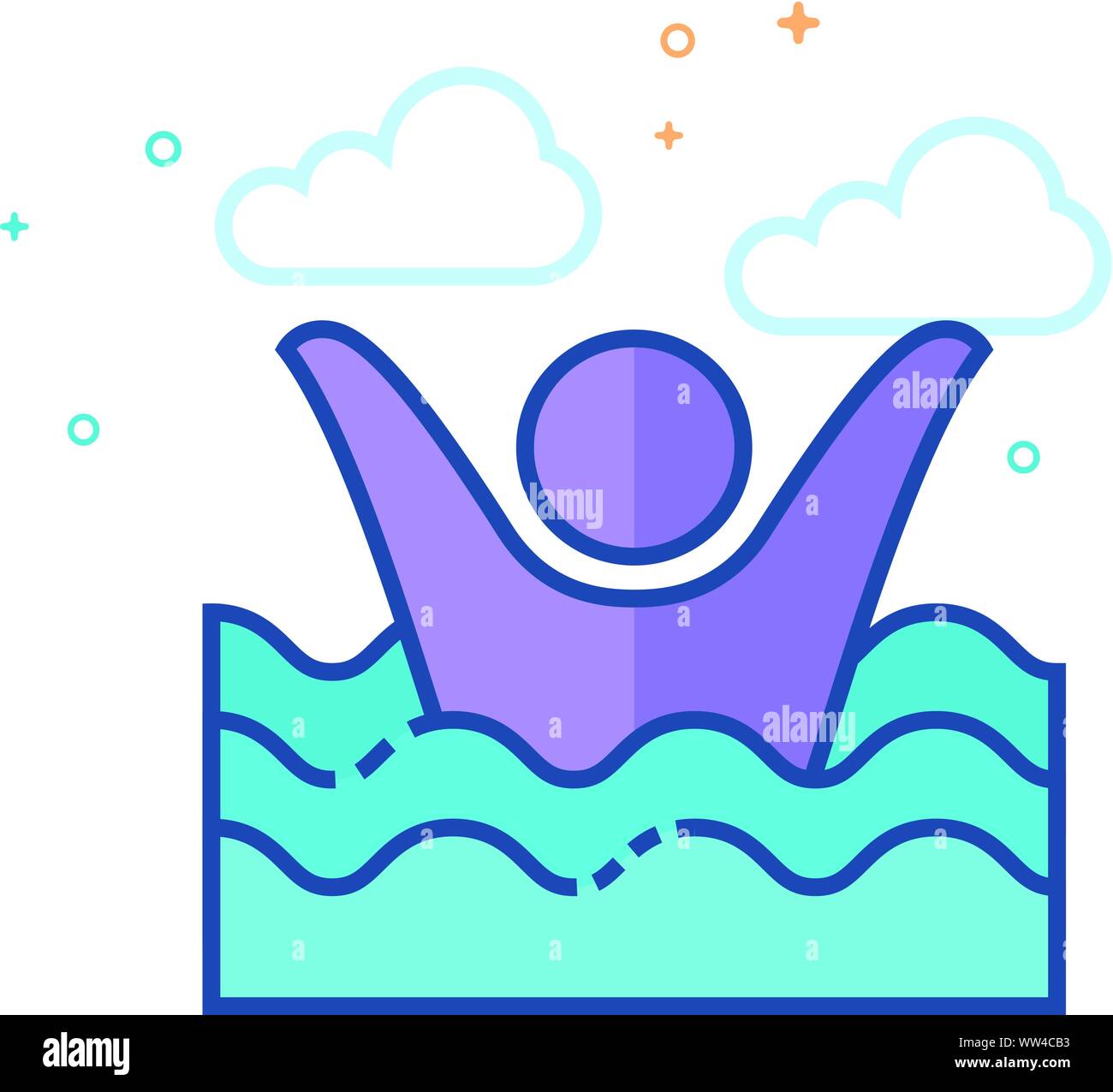 Drowned man icon in outlined flat color style. Vector illustration ...