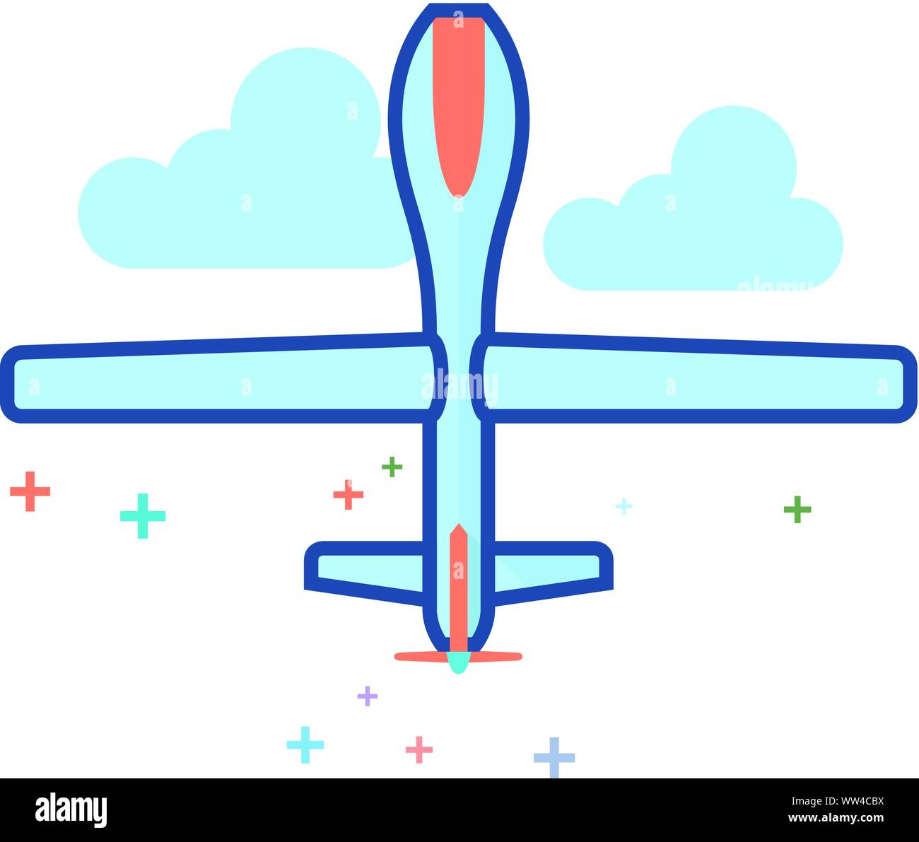 Unmanned aerial vehicle icon in outlined flat color style. Vector ...