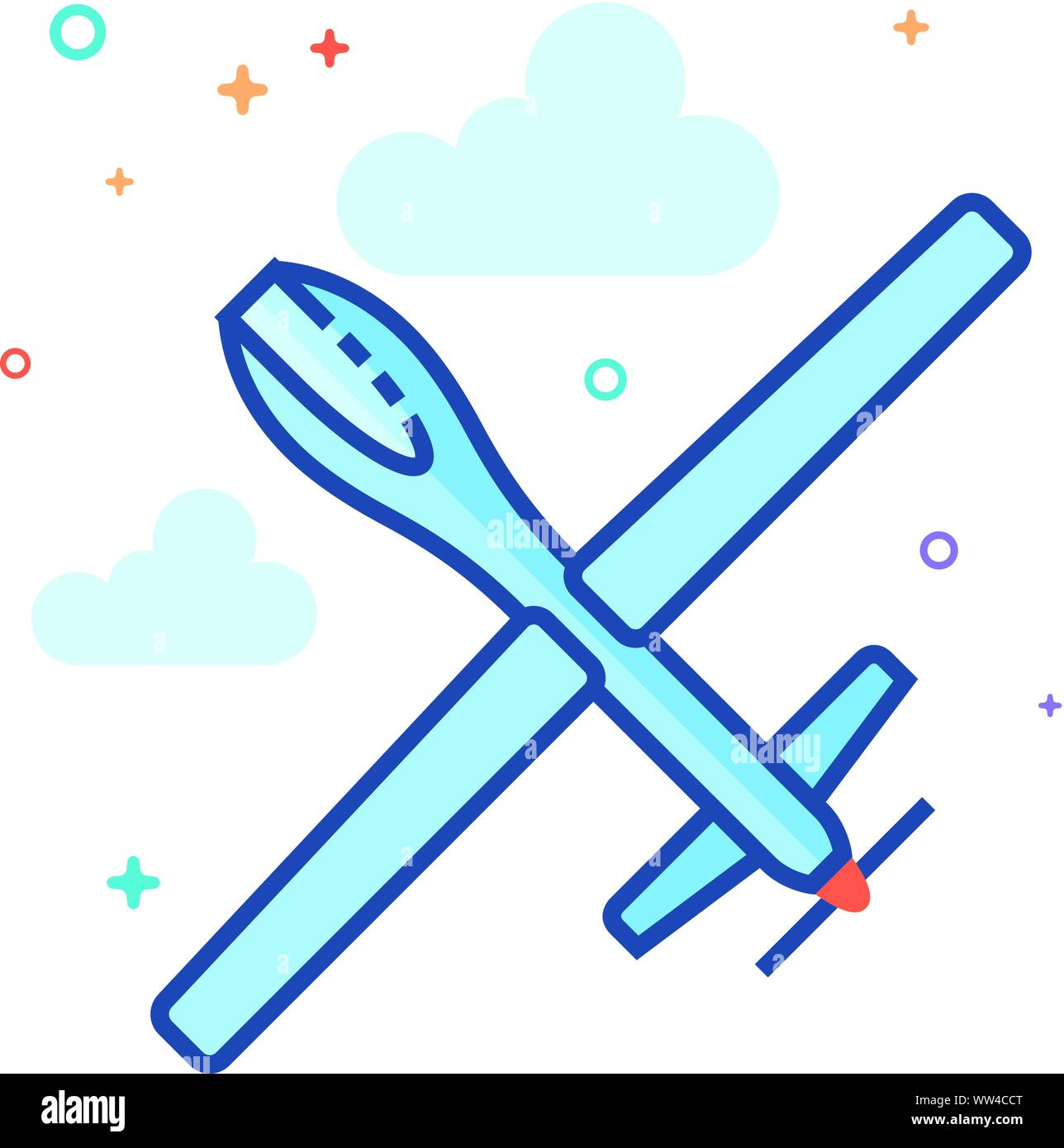 Unmanned aerial vehicle icon in outlined flat color style. Vector ...