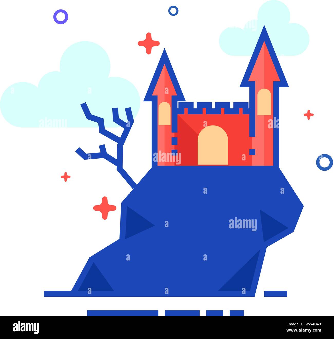Dark castle icon in outlined flat color style. Vector illustration ...