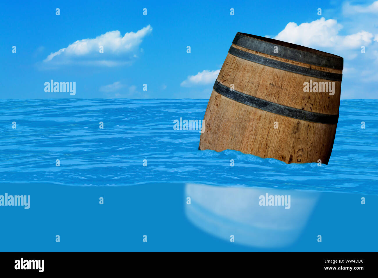 Floating old barrel on the sea, copy space Stock Photo - Alamy