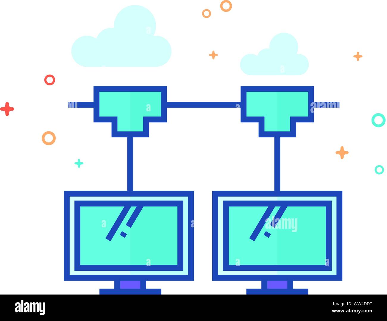 Computer network icon in outlined flat color style. Vector illustration ...