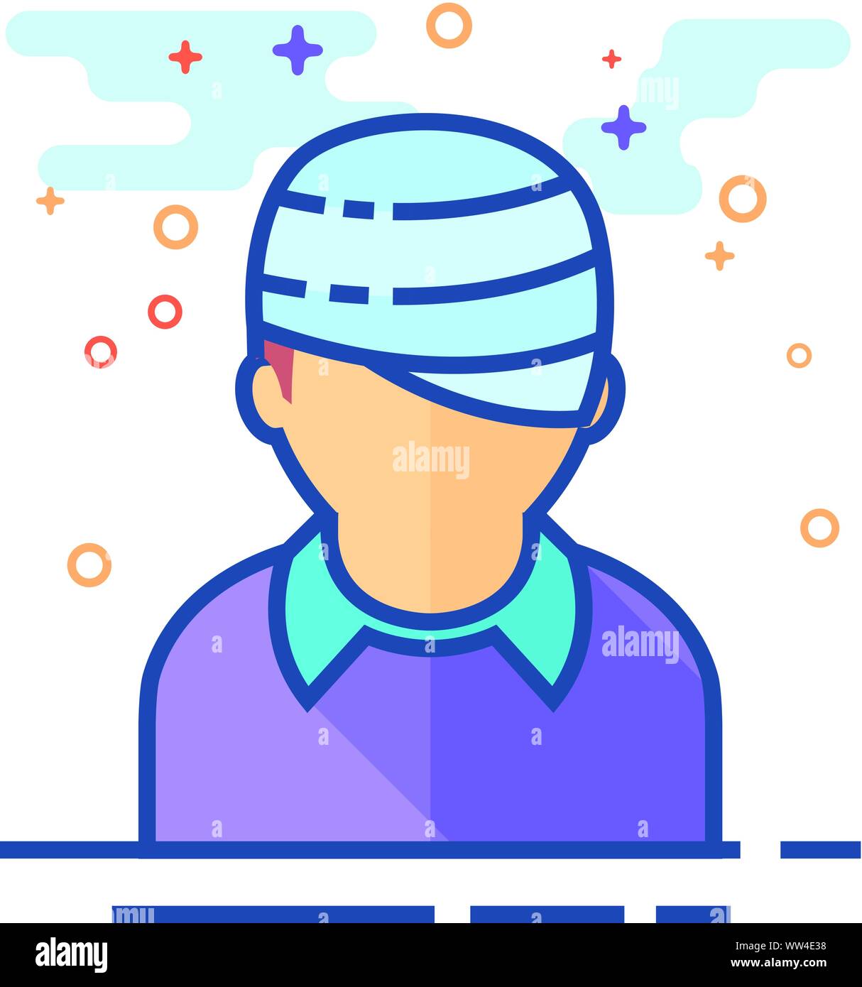 Injured head icon in outlined flat color style. Vector illustration ...