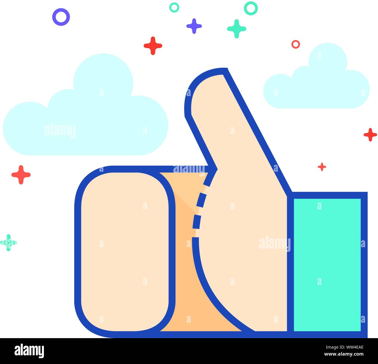 Thumb up hand icon in outlined flat color style. Vector illustration ...