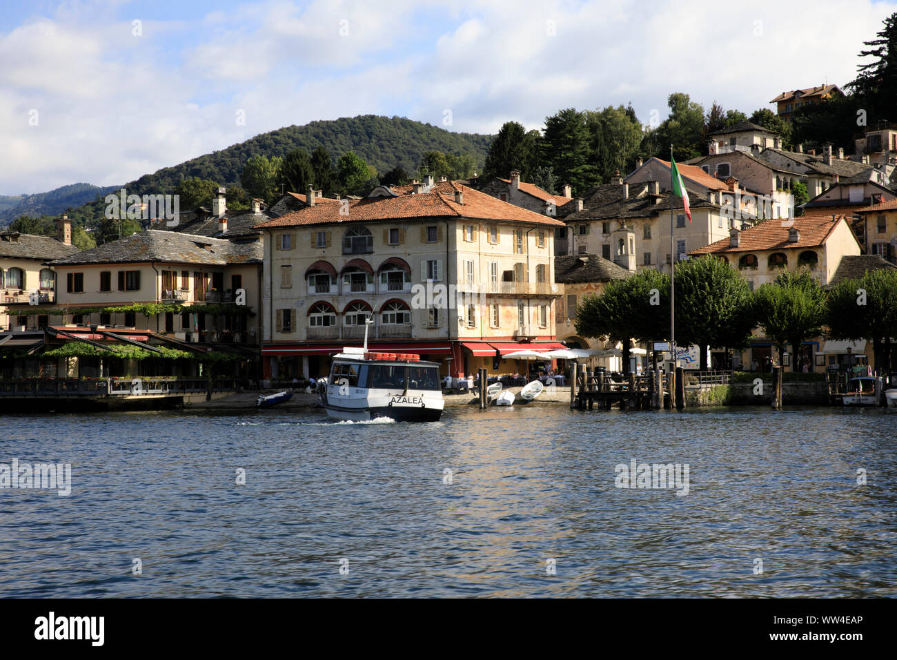 The little port in Orta lake, Orta, Novara, Piedmont, Italy Stock Photo ...