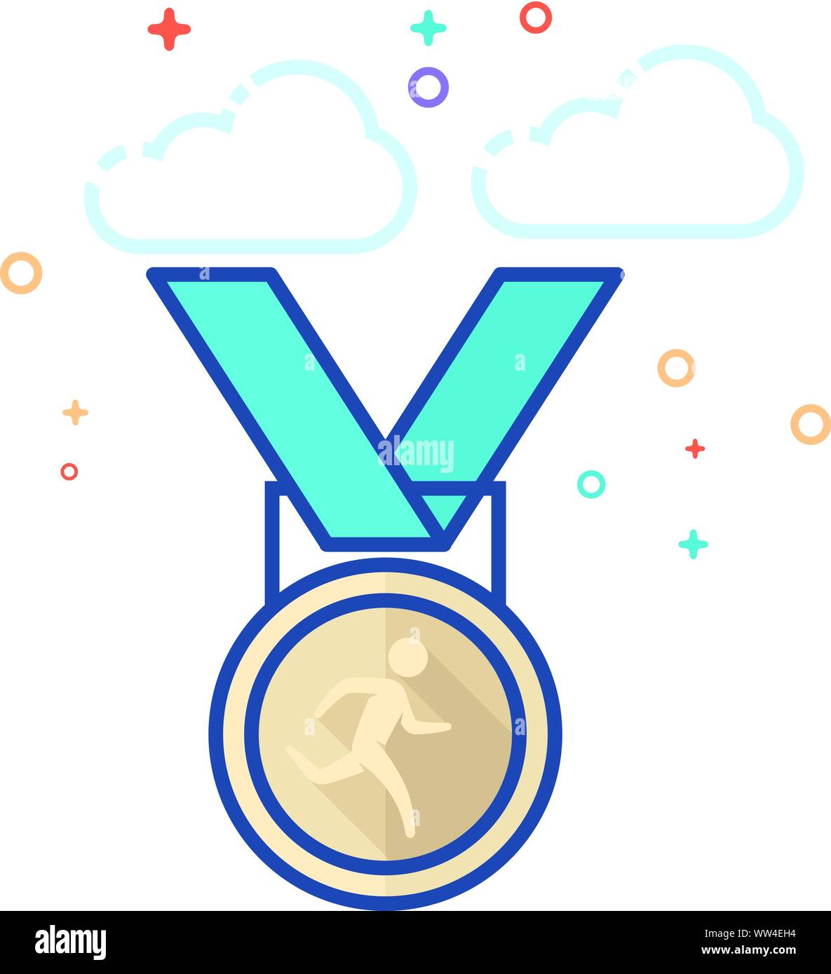 Athletic medal icon in outlined flat color style. Vector illustration ...