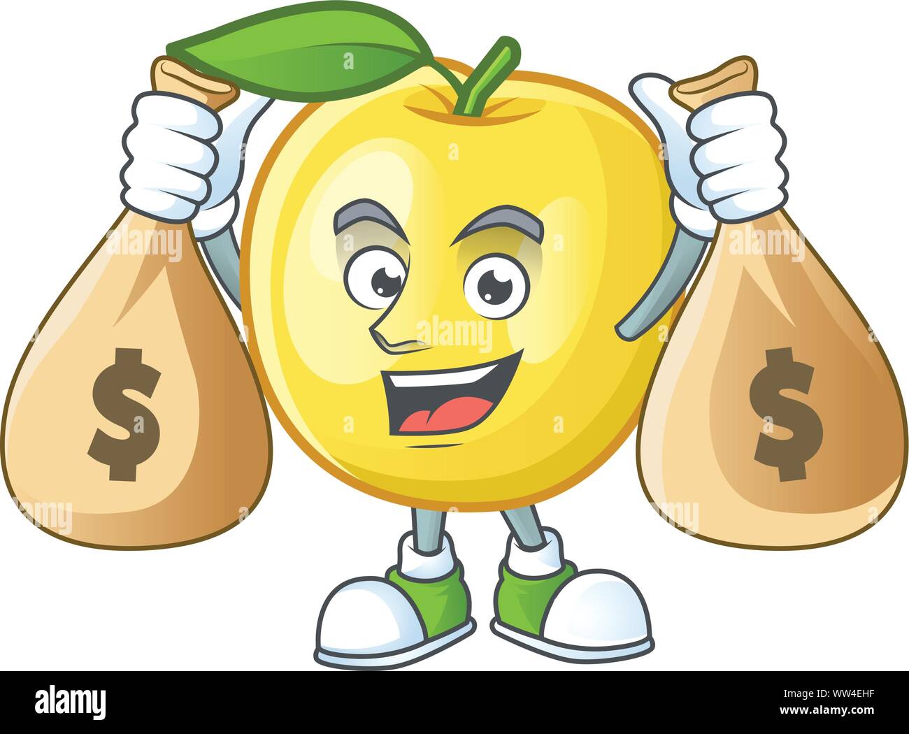 With money bag golden apple with cartoon character style Stock Vector ...
