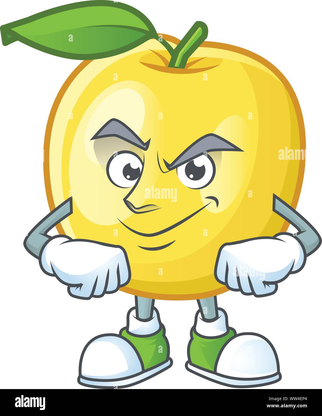 Smirking golden apple fruit cartoon on white background Stock Vector ...