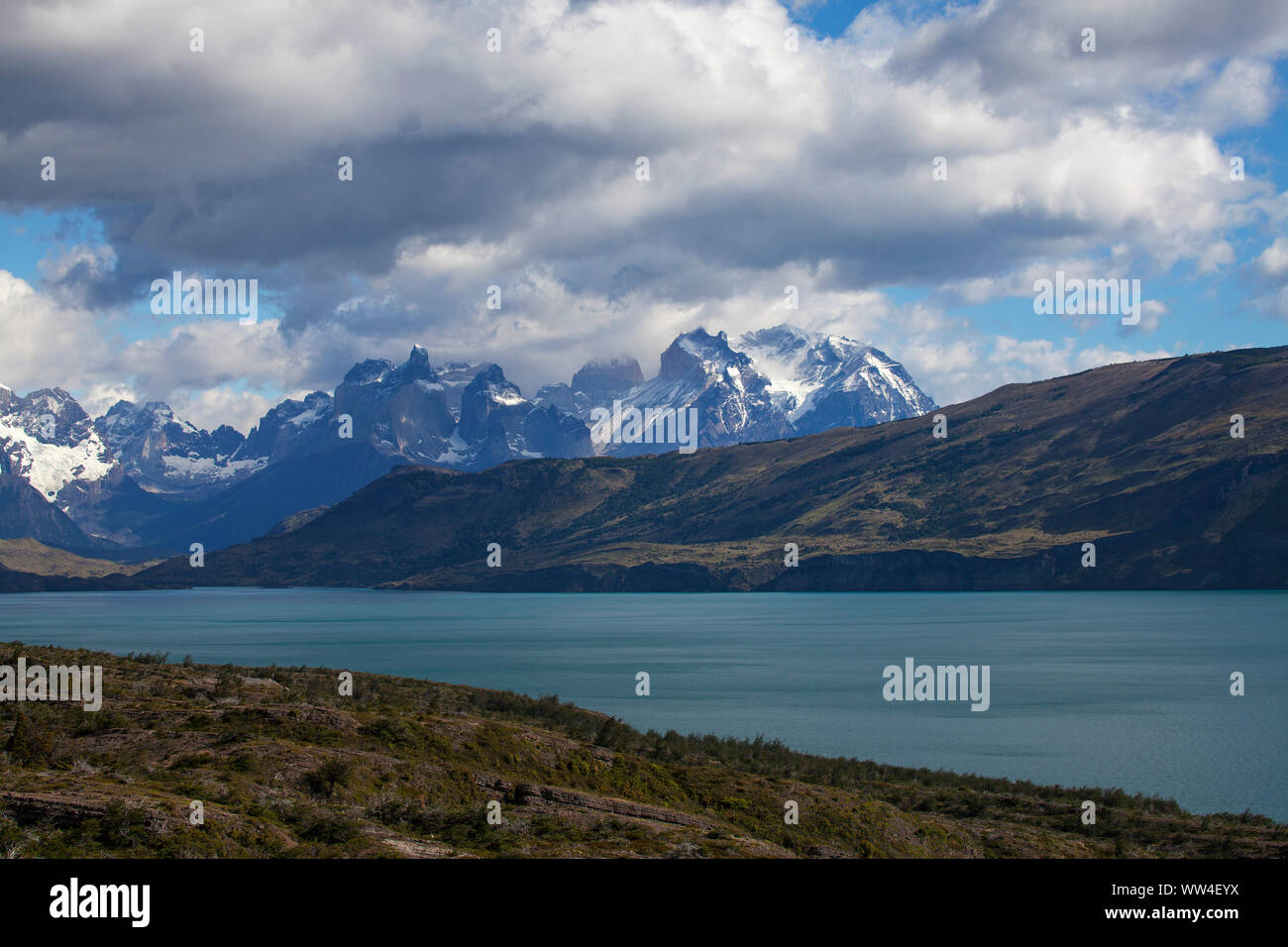 Lago del Toro looking back to The Blue Massif Torres del Paine National ...
